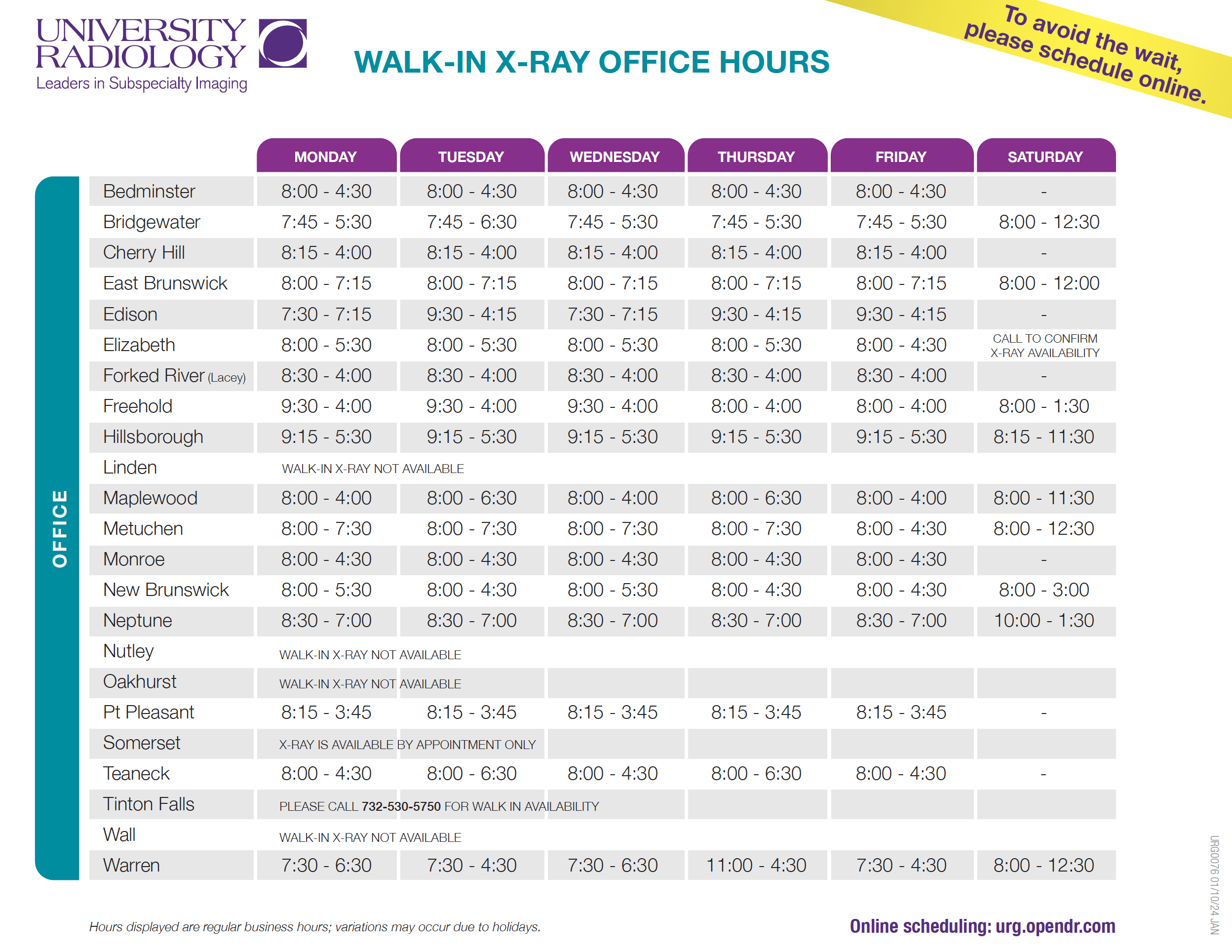 Walk In Hours for X-rays | University Radiology of NJ